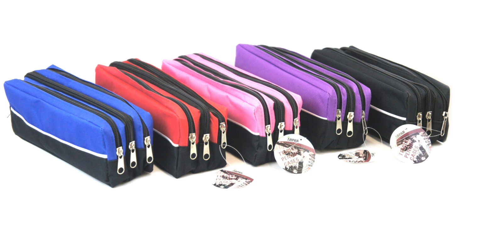 Triple Zip Rectangular Fabric Pencil Case - Clarisworld