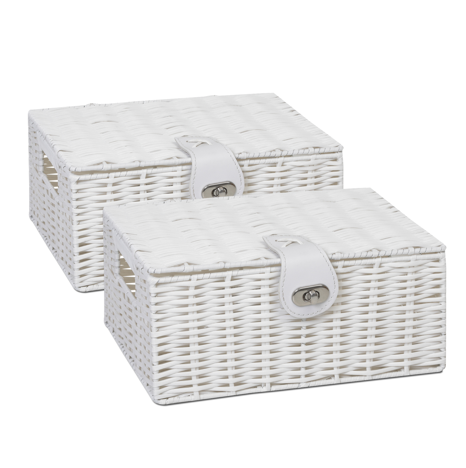 2 x Arpan Small Resin Woven Storage Hamper Basket Box With Lid & Lock ...