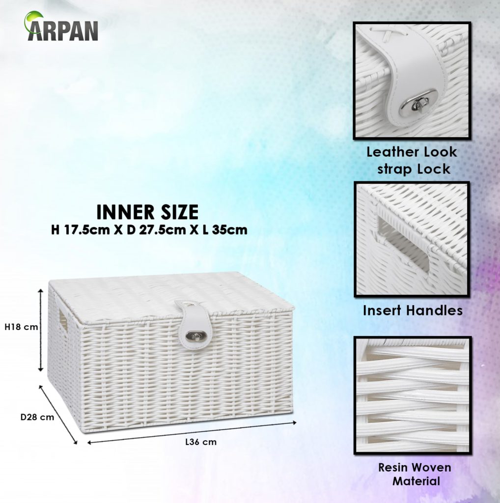 2 x Arpan Large Resin Woven Storage Hamper Basket Box With Lid & Lock ...
