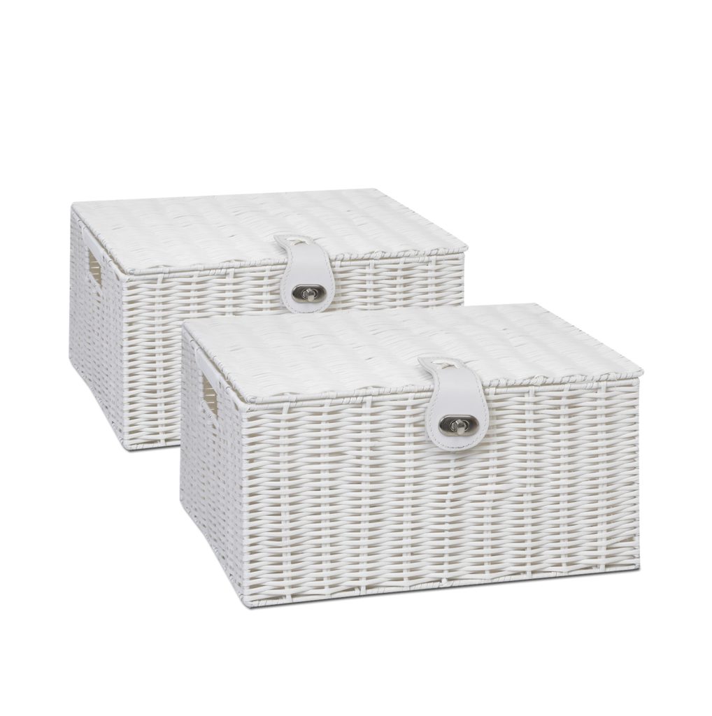 Woven Storage Basket Box with Lid and Lock x 2 - Clarisworld