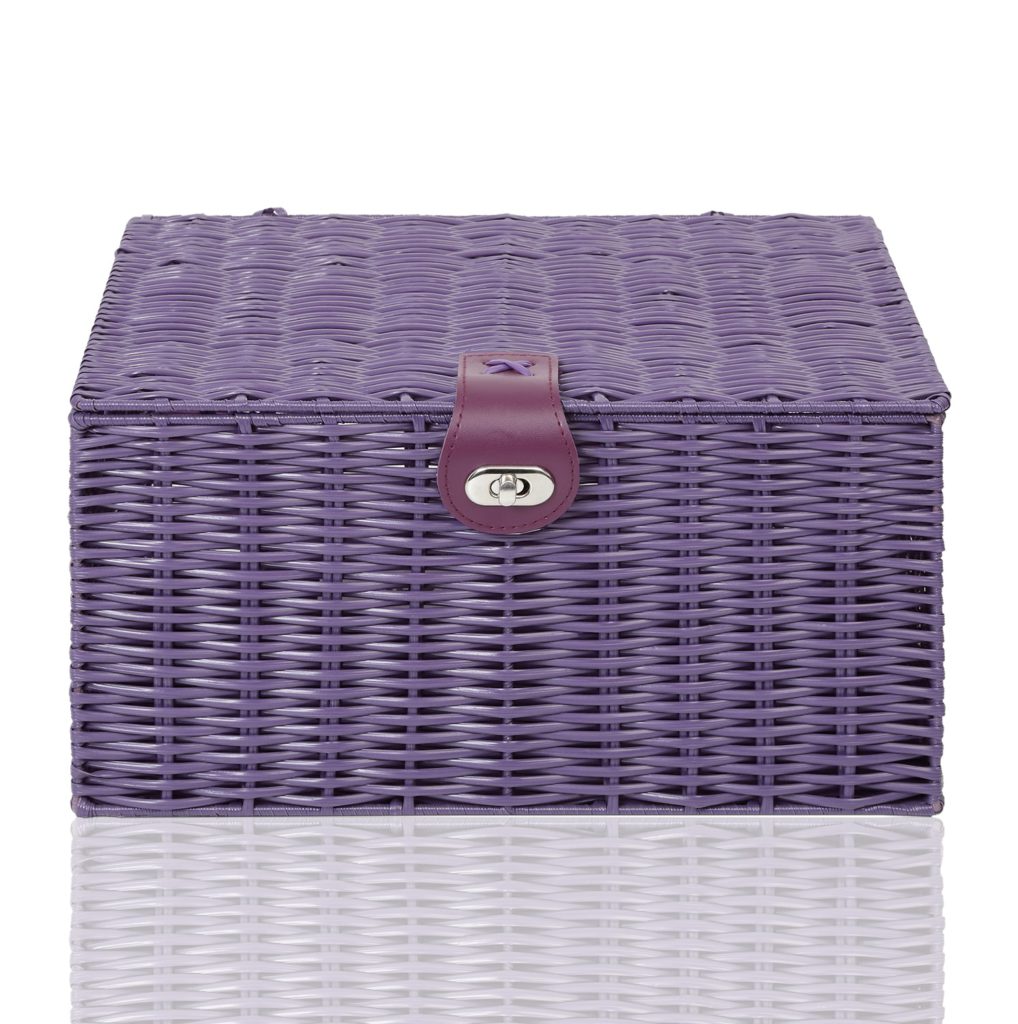 Arpan Large Resin Woven Storage Basket Box With Lid & Lock - Purple