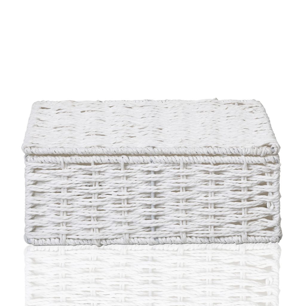 Arpan Paper Rope Storage Basket Box With Lid - White (Small )