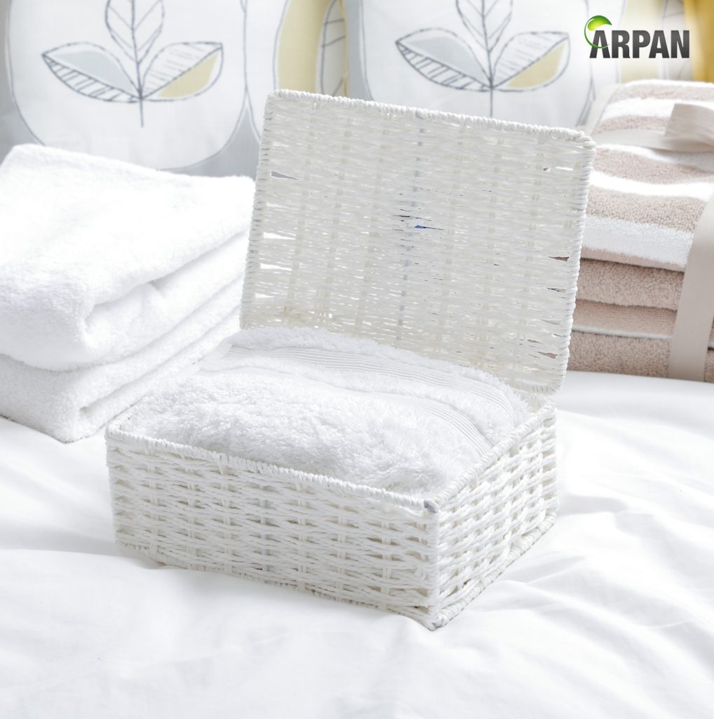 Arpan Paper Rope Storage Basket Box With Lid - White (Small )