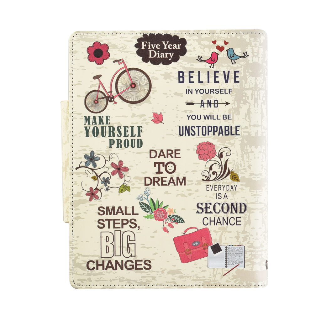 Undated Five Year Organiser Diary A5 Cream Slogan Art