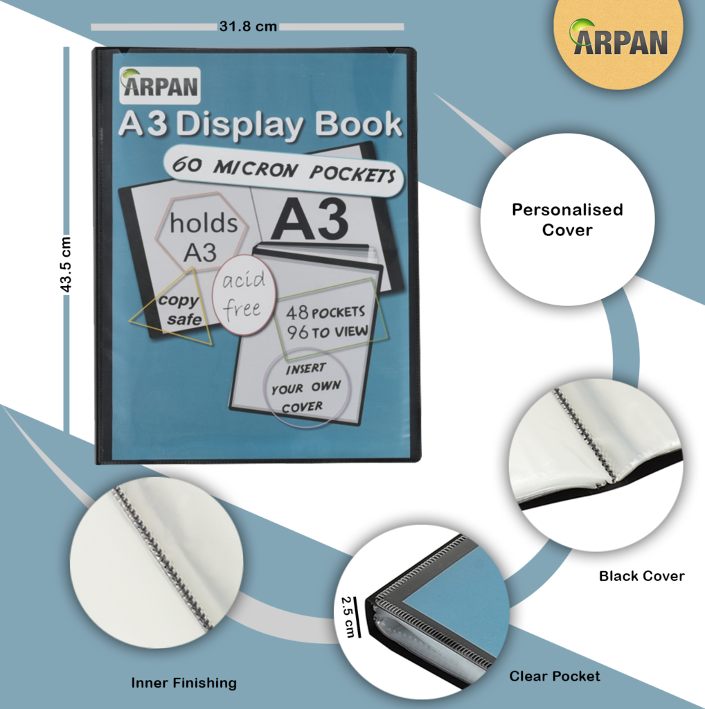 A3 Display Book With 48 Sleeves Black - Clarisworld