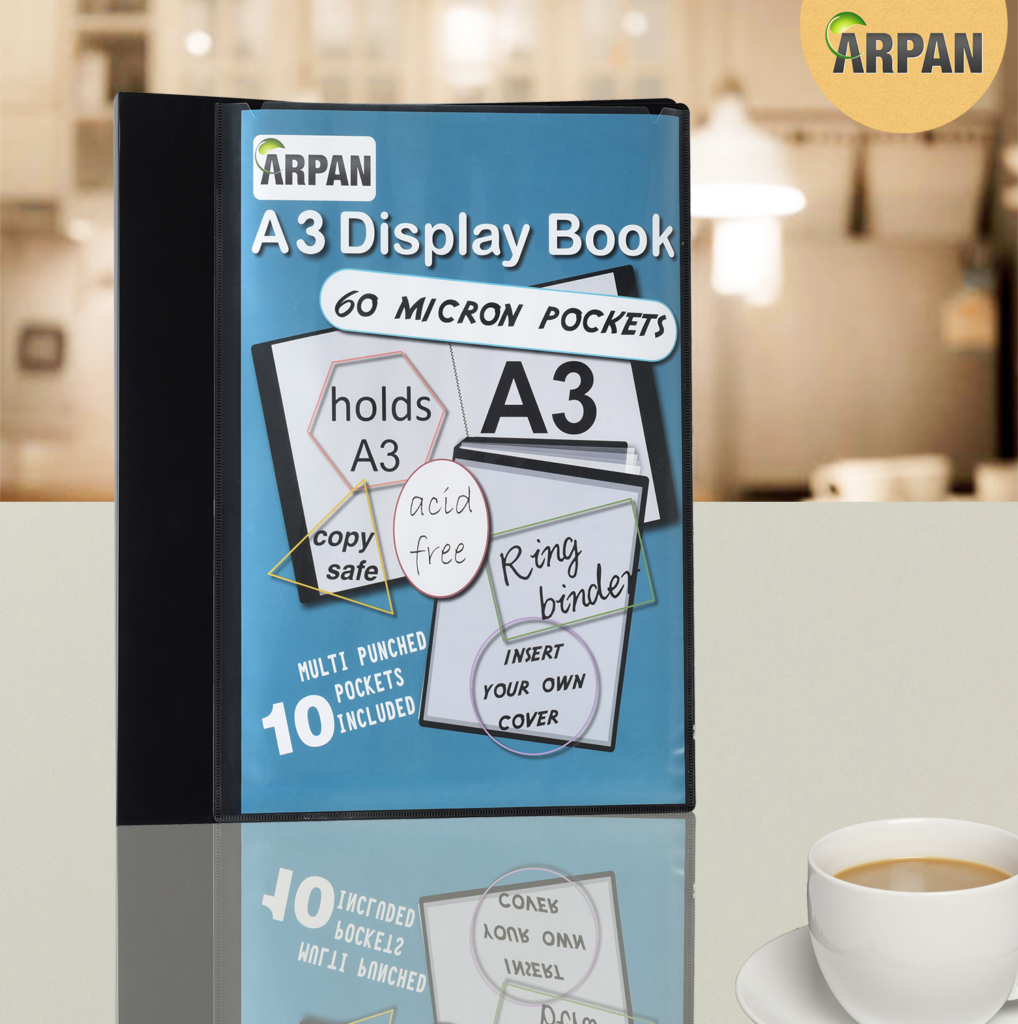 A3 Display Folder With Ring Binder Black With 10 Sleeves - Clarisworld