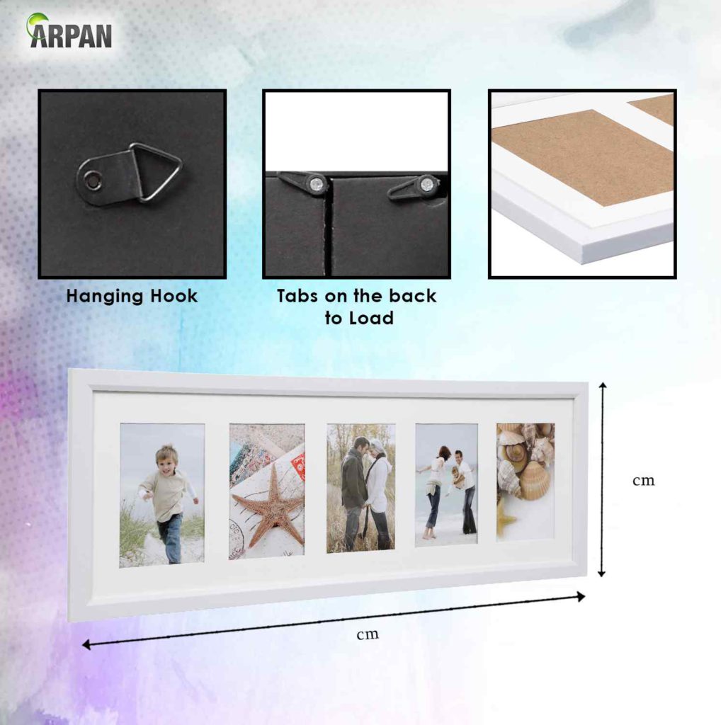 Arpan Multi Aperture Photo Picture Frame 3, 5 or 6 Aperture (5 Aperture ...